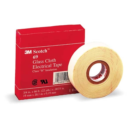 3M Glass Cloth Electrical Tape, 69, Scotch, 3/4 in W x 66 ft L, 7 mil ...