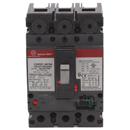 GE 100 A, 3 pole Molded Case Circuit Breaker, SE, 600V AC, - SELA36AT0100