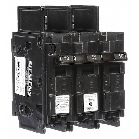 SIEMENS 50A, 3 pole Miniature Circuit Breaker, BQH, 240V AC, - BQ3B050H