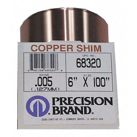 Precision Brand Shim Stock, Roll, Copper, 0.0010 In, 6 In 68130 | Zoro