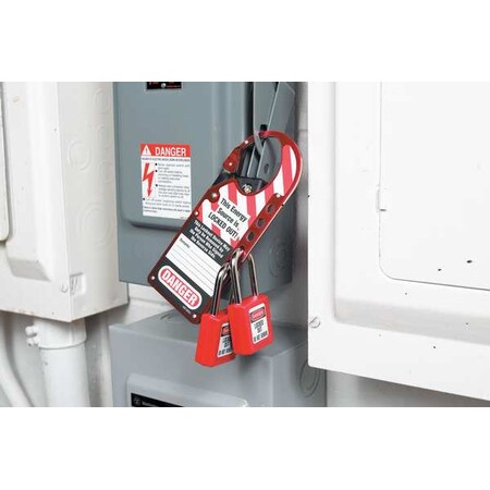 Master Lock Labeled Lockout Hasp, Snap-On, 5 Lock 427BRN | Zoro