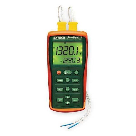 Extech Thermocouple Thermometer, 2 Input EA15 | Zoro