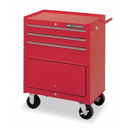 Westward Rolling Cabinet, 3 Drawer, Red, 26 1/2 in W x 18 in D x 34-3/4 ...