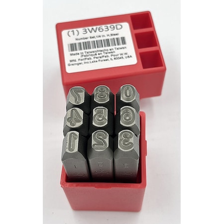 Zoro Select Number Set, 1/4 In. H, Steel 3W639 | Zoro