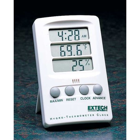 Extech Clock Digital Hygrometer, 14 to 140 F 445702 | Zoro
