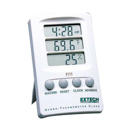 Extech Clock Digital Hygrometer, 14 to 140 F 445702 | Zoro