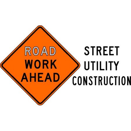 Lyle Road Work Ahead Traffic Sign, 30 in Height, 30 in Width, Aluminum ...