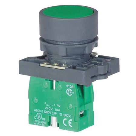 Dayton Non-Illuminated Push Button, 22 mm, 1NO, Green 30G225 | Zoro