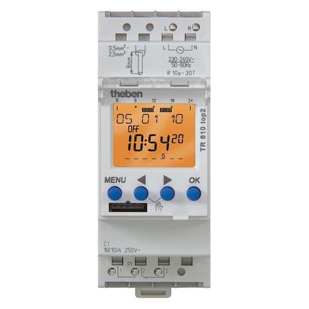 Theben Electr. Timer,Din Rail,24Hr/7D,1 Chn. (TR-610-TOP-2-220V) | Zoro