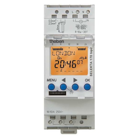 Theben Electr Timer, Din Rail, Astro, 24Hr/7D SEL-170-TOP-2-12/24V | Zoro
