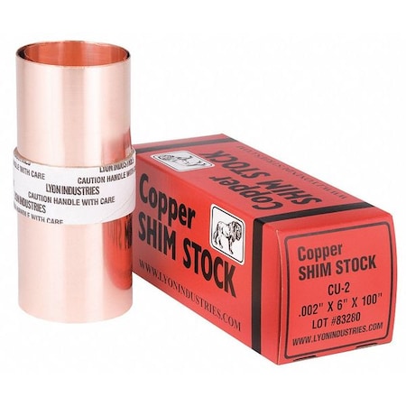 Lyon Copper Shim Stock, .020" x 6" x 50" CUX-20 | Zoro