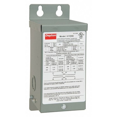 Dayton General Purpose Transformer, 50VA, NEMA 3R, 115 Degrees C ...