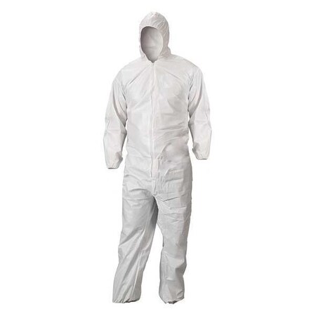 Condor Hooded Disposable Coveralls, L, 25 , White, Advanced Microporous ...