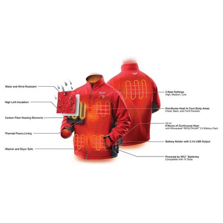 Milwaukee Tool Heated Jacket, Red, S 2390-S | Zoro