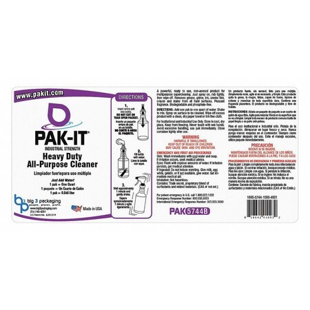 Pakit Spray Bottle Label, Heavy Duty Cleaner PAK5744L-12 | Zoro