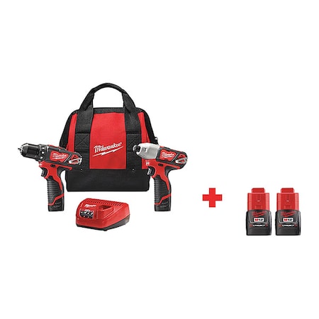 Milwaukee Tool Cordless Combination Kit, 2 Tools, 12V DC 2494-22, 48-11 ...