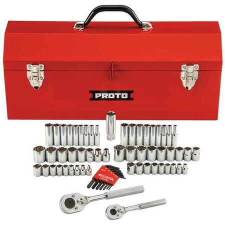 PROTO 1/4", 3/8" Socket Set, Metric, SAE, 63 Piece, 1/8 in to 3/4 in, 5 ...