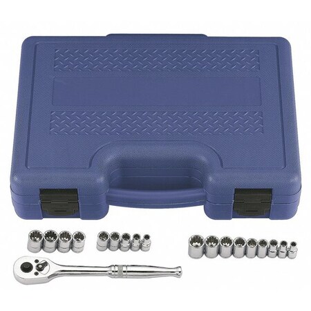 WESTWARD 1/4" Socket Wrench Set, SAE/Metric, 19 Piece, 3/16" to 1/2 ...