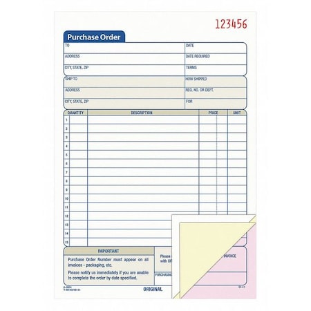 Adams Business Forms Form, Carbonless, Purchorder, 3 Part TC5831 | Zoro