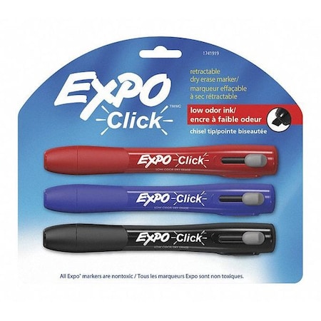 Expo Black, Blue, Red Marker, Expo, Click, Chisl, PK3, 3 PK 1741919 | Zoro