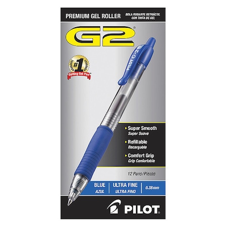 Pilot Pen, Gel, G2, Ultra Fine, Be, PK12 31278 | Zoro