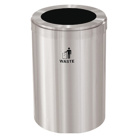 Glaro 41 gal Round Recycling Bin, Funnel Top, Satin Aluminum, Aluminum ...