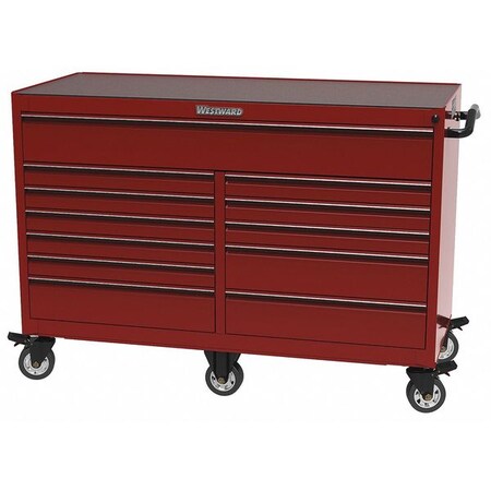 Westward Premium Rolling Cabinet, 12 Drawer, Red, Steel, 56" W x 24" D ...
