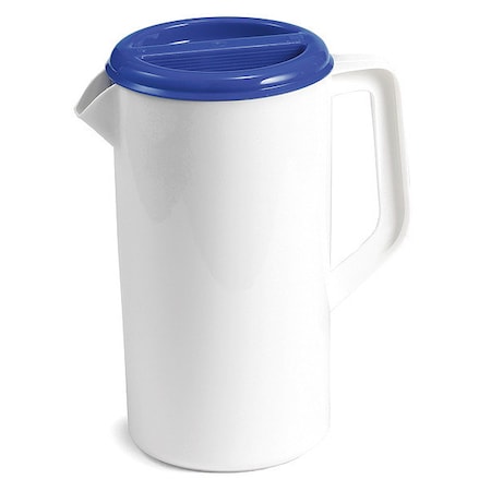 Tablecraft Plst Pitcher, Wht, 3-Way Sanitary Blue Lid 144W | Zoro