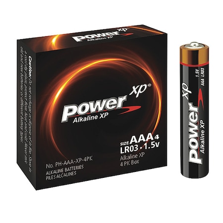 Power Xp Power XP Alkaline Battery, AAA 1.5V DC 4 PK PH-AAA-XP | Zoro