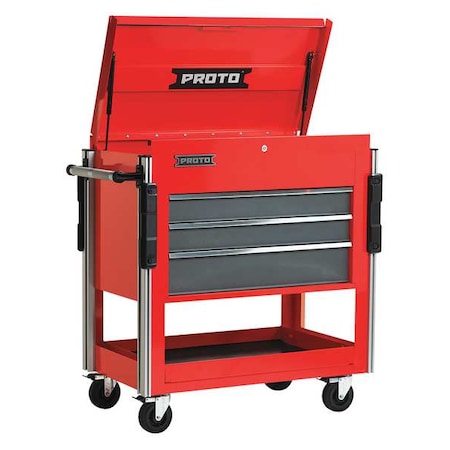 Proto Heavy Duty Tool Utility Cart, 3 Drawer, Red/Gray, Steel, 37 in W ...