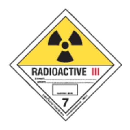 Labelmaster DOT Container Placard, Radioactive III, Paper, 100mm W x ...