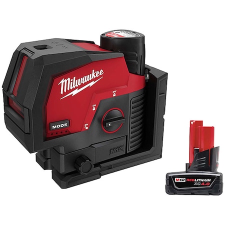 Milwaukee Tool M12 Cross/Point Laser + XC4.0 Battery 3622-21, 48-11 ...