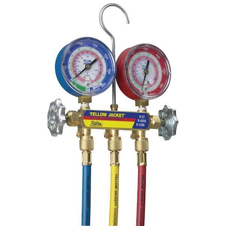 Yellow Jacket Mechanical Manifold Gauge Set, 2 Valve, 3 Hoses, Vacuum ...