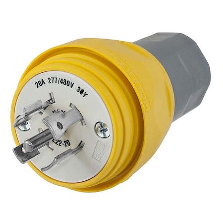 Hubbell 20A Watertight Locking Plug 4P 5W 277/480VAC HBL26W82 | Zoro