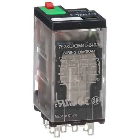 Schneider Electric General Purpose Relay, 240V AC Coil Volts, Square, 14 Pin, 4PDT 792XDX3M4L ...