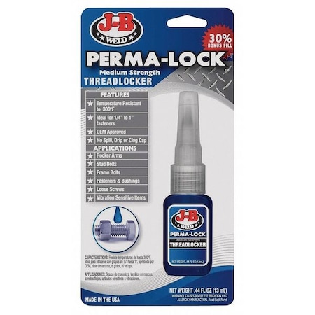 J-B Weld Threadlocker, J-B WELD Perma-Lock, Blue, Medium Strength ...