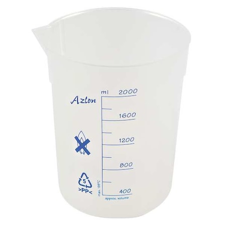 Azlon Beaker, Polypropylene, Low Form, 2 L / 67.62 fl oz Capacity, Not ...