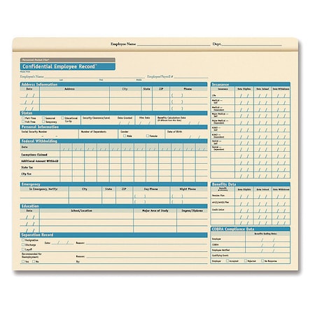 Complyright Personnel Pocket File, Std, Confid, PK25 A1202 | Zoro