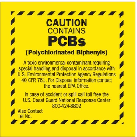 Brady DOT Handling Label, Caution Contains PCBs¿ etc., Vinyl, 6" W, 6 ...