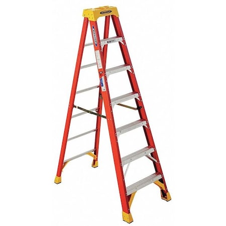 Werner Fiberglass Stepladder, 7 ft Ladder Ht, 6 Steps, 300 lb, 41 1/4 ...