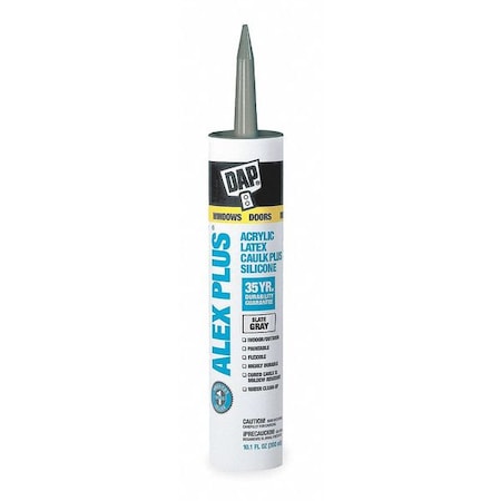 Dap Acrylic Latex Caulk Plus Silicone, 10.1 oz, Cartridge, Slate Gray, Siliconized Acrylic ...
