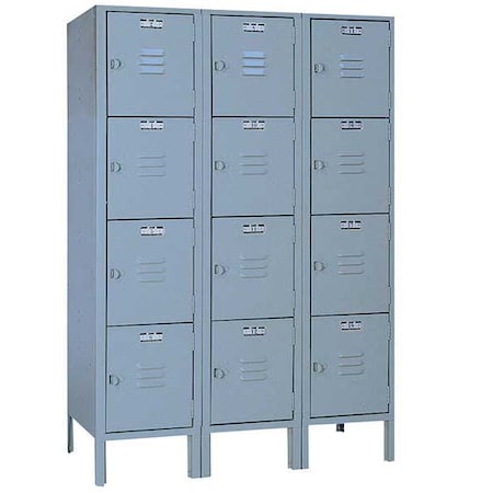 Lyon Box Locker, 36 in W, 12 in D, 54 in H, (3) Wide, (4) Tier, Dove ...