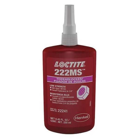 Loctite Threadlocker, LOCTITE 222MS, Purple, Low Strength, Liquid, 250 ...