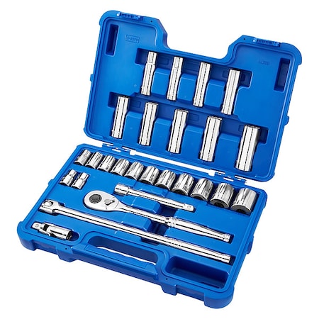 WESTWARD 1/2" Socket Wrench Set, SAE, 26 Piece, 7/16 in to 1 1/4 in ...