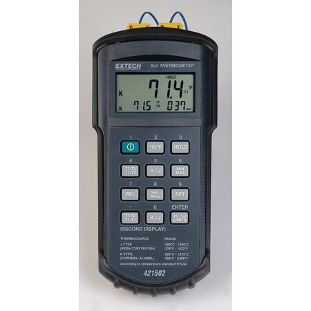 Extech Thermocouple Thermometer, 2 In, Type J, K 421502 | Zoro