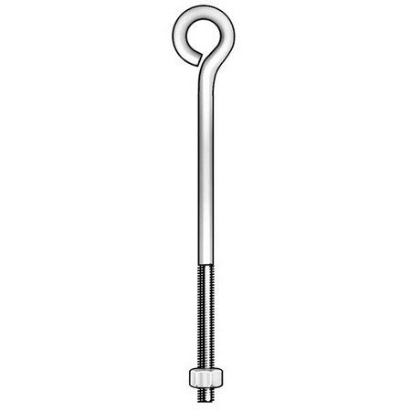 Zoro Select Routing Eye Bolt Without Shoulder, 3/8"-16, 2 in Shank, 3/4 ...
