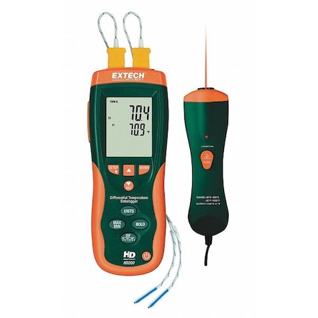 Extech Thermocouple Thermometer, 3 Input, Type K HD200 | Zoro