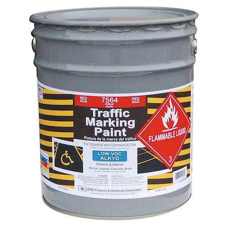 Rae Traffic Zone Marking Paint, 5 Gal., Red, Alkyd Solvent -Based 7564 ...