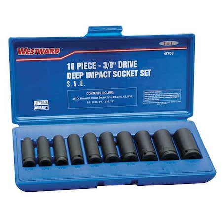 Westward 3/8" Drive Impact Socket Set, SAE, 10 pcs 4YP59 | Zoro