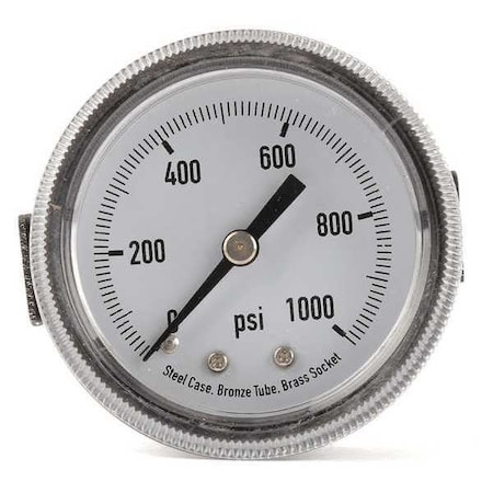 Zoro Select Panel-Mount Pressure Gauge, 0 to 1,000 psi, 2 in Dial, 1/4 ...